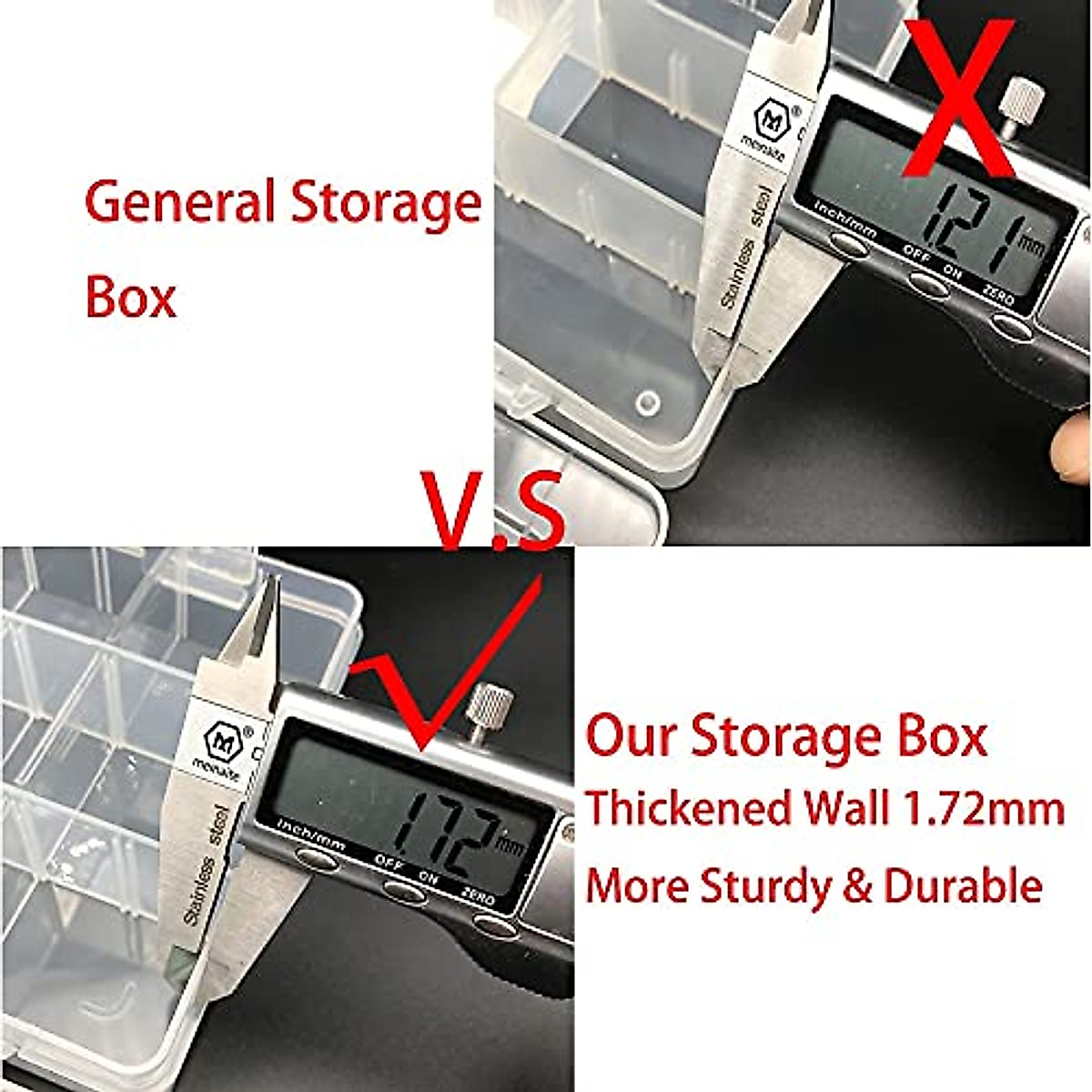JIUMEI Plastic Storage Box 14 Grids with Removable Dividers Clear Small Parts Organizer Box Adjustable Compartments Container for Bead Jewelry Screw Sewing