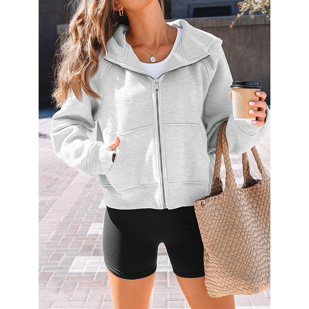 AUTOMET Womens Zip Up Hoodies Fleece Jackets Oversized Sweatshirts Fall Fashion Outfits 2025 Sweaters Winter Clothes Grey S