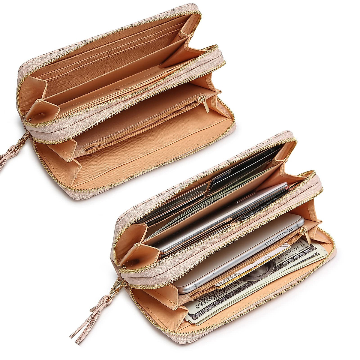 MARCO M KELLY Zipper Wallet for Women Long Faux Leather Purse Credit Card Holder Wrislet Ladies Zip Around Clutch Organizer