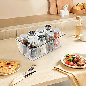 Tesdluy 4 Pack Refrigerator Organizer Storage Bins,3 Removable Dividers Clear Food Grade Plastic Stackable, Easy Pantry Organization for Kitchen, Cabinet, Fridge ﻿