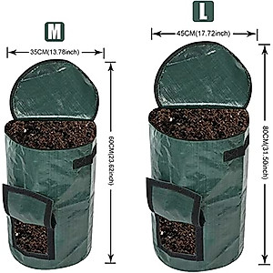 Garden Compost Bag, Outdoor Compost, Reusable Garden Waste Bag with Lid, Collapsible Leaf Lawn Bags (2 Pack 15 Gallon/34 Gallon Multifunction Gardening Container) Green