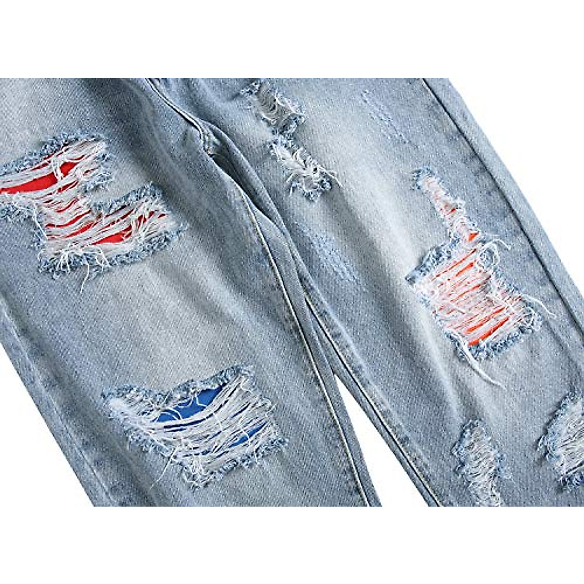 COOSVEN Men Ripped Jeans, Slim Fit Straight Leg, Denim Pants with Holes (Light Blue, 30)