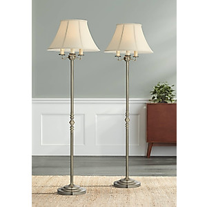Regency Hill Montebello Traditional 59" Tall Standing Floor Lamps Set of 2 Lights Candelabra 4-Light Gold Metal Antique Brass Finish Living Room Bedroom House Reading Office Home Decor Entryway