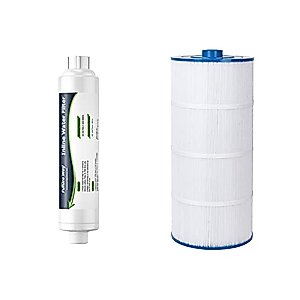 Futuer Way 1 Pack Garden Hose End Pre Filter + 1 Set Hot Tub Filter (Compatible with Sundance Spas 6450-488, Unicel C-8326, Pleatco PSD125-2000)