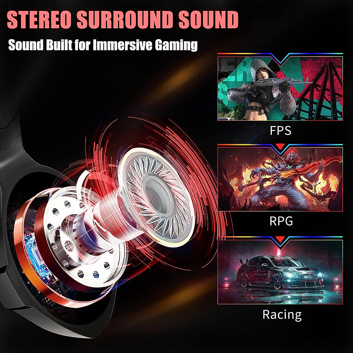 Ozeino Gaming Headset for PC, Ps4, Ps5, Xbox Headset with 7.1 Surround Sound, Gaming Headphones with Noise Cancelling Mic RGB Light Over Ear Headphones for Xbox Series X/S, Switch -Red