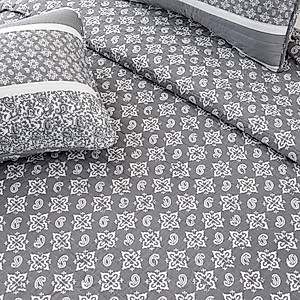 Great Bay Home 3-Piece Reversible Grey Full/Queen Quilt Comforter with 2 Shams | Lightweight, All-Season, Cozy, Modern Bedspreads | Paisley Coverlet Sets | Kadi Collection