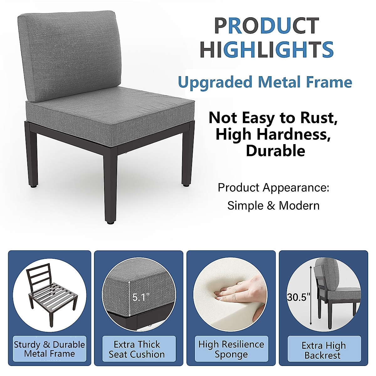 ALAULM 8 Pieces Metal Patio Furniture Set with Propane Fire Pit Table Modern Outdoor Furniture w/55000 BTU Fire Pit Patio Sectional Sofas w/5.1'' Sponge Cushions for Patio, Backyard, Poolside-Grey