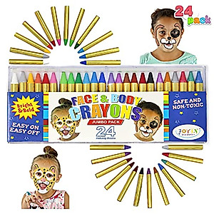 JOYIN 24 Colors Face Paint Safe & Non-Toxic Face and Body Crayons (Large Size 3 inch) Ultimate Party Pack Including 6 Metallic Colors for Birthday Toy Makeup Party Suppiles, Easter Gifts for Kids