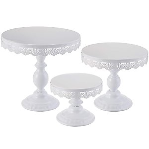 TOPZEA Set of 3 Cake Stands, 8" & 10" & 12" Round Cupcake Display Metal Dessert Cake Holders for Weddings, Birthday Party, Baby Shower, Anniversary, White