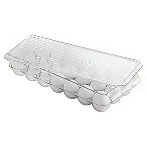 iDesign Plastic Egg Holder for Refrigerator with Handle and Lid, Fridge Storage Organizer for Kitchen, Set of 1, Clear