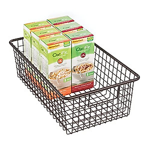 mDesign Metal Wire Food Storage Basket Organizer with Handles for Organizing Kitchen Cabinets, Pantry Shelf, Bathroom, Laundry Room, Closets, Garage - Omni Collection, Bronze