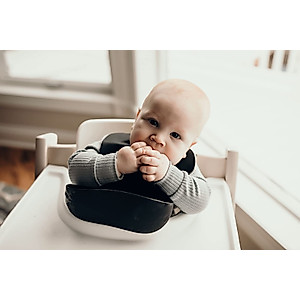 Three Little Tots Modern Silicone Baby Bib – Adjustable Fit Waterproof Catch Bibs ((Black)