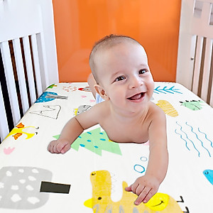 Fitted Crib Sheets for Boys & Girls, Ynaicee 100 percent Cotton Baby Dinosaur Crib Sheets for Standard Crib Nursery Bedding Sheet, Soft Hypoallergenic & Breathable Toddler Sheet 52”X 28”X 9”