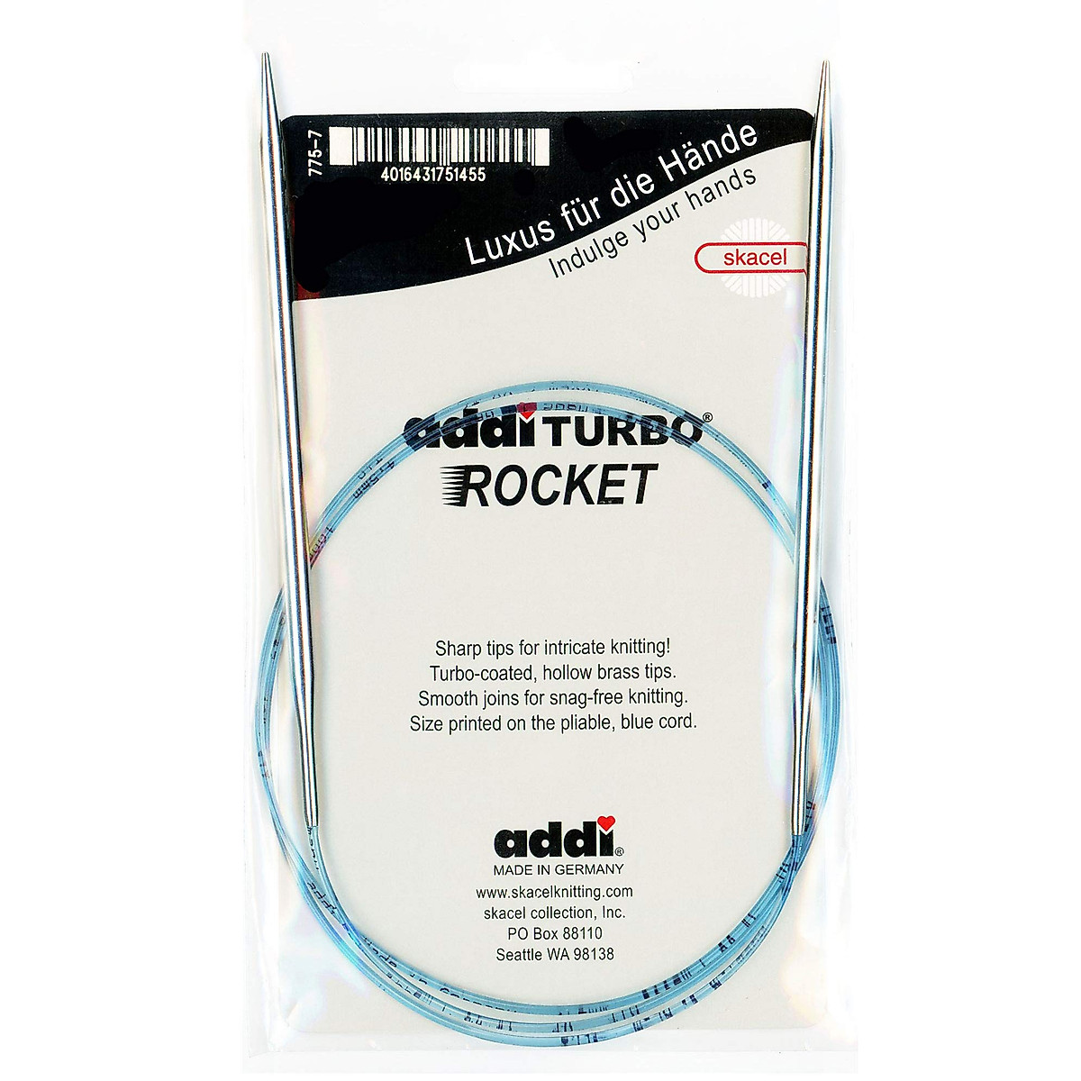 addi Circular Turbo Rocket Lace Skacel Blue Cord 47 inch (120cm) Size US 13 (9.0mm)