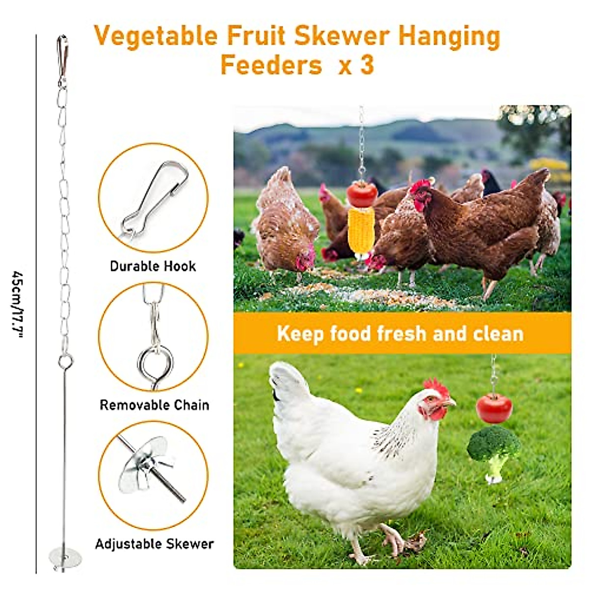 WIOR 9 Packs Chicken Toys for Coop, Chicken Swing Set Chicken Mirror Chicken Ladder Bridge Chicken Xylophone Toys with Bells for Hens, Chicken Vegetable Hanging Feeder for Poultry Rooster Bird Parrot