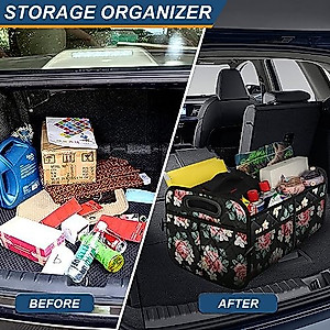 Deosk Trunk Organizer for Car, Collapsible Car Organziers and Storage with 6 Pockets, 50L Multi-Compartment Car Trunk Organzier, Car Accessories for Women/Men - Floral