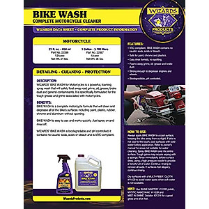 Wizards Bike Wash - Cleaner For Motorcycle Washing Kit- Quick Detailer for Bike Kit with Bug Remover - For Your Motorcycle Accessories and Detail Kit - 22 oz