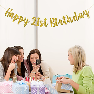 Happy 21st Birthday Banner Gold Glitter for Cheers to 21 Years Banner, 21st Birthday Party Decorations Supplies