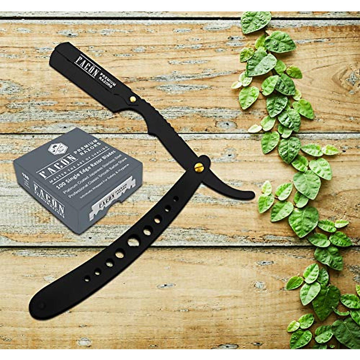 100 BLADES + Facón Professional Classic Straight Edge Barber Razor - Salon Quality Cut Throat Shavette