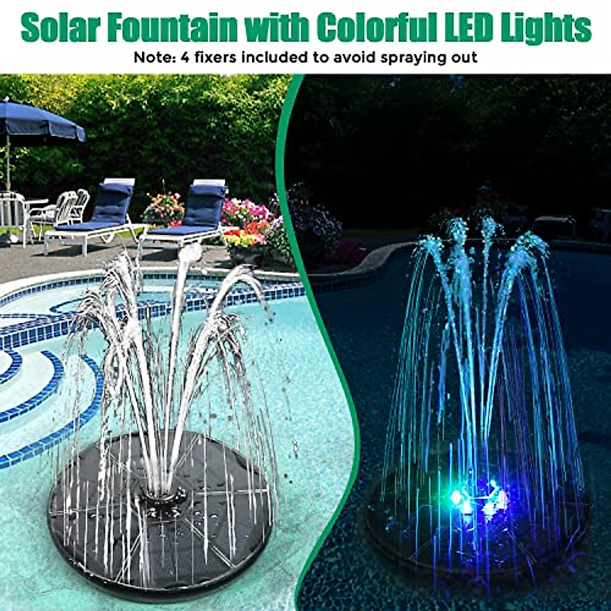 GAIZERL Solar Fountains Glass Panel and 3.5W Solar Fountain Pump, Outdoor Water Fountain with 4 Fixed Sticks & 7 Nozzles for Garden, and Pool
