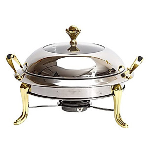 Stainless Chafing Dish Buffet Set with Visible Lid,Food Tray and Fuel Holder for Parties Buffet (Diameter: 28 CM),Gold