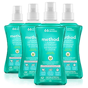 Method Liquid Laundry Detergent; Beach Sage Scent, Plant-Based Stain Remover; ; 66 Loads per 53.5 fl oz bottle; 4 Pack (264 Total Loads); Packaging May Vary