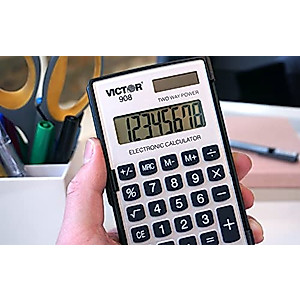 Victor 908 Standard Function Calculator, Black, 2.9" x 4.4" x 0.4"