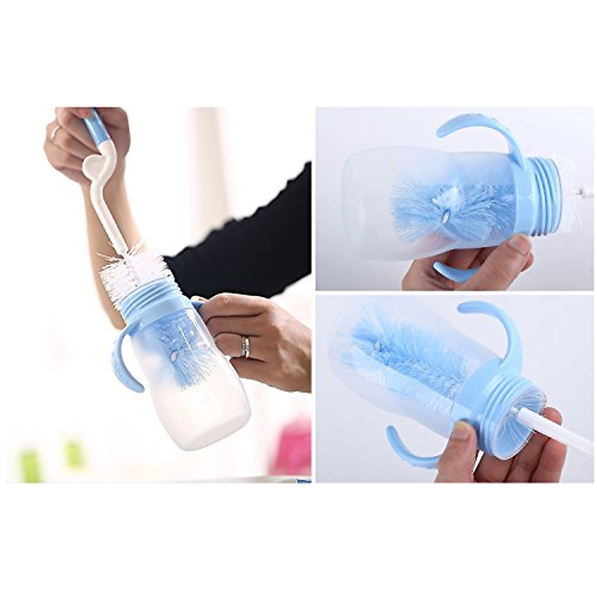 Honbay Bottle Brush Cleaner Kit with Teat Cleaner and Straw Brushes 360 Degree Rotating 5 PCS Within One Set Comes in Different Size selections - Random Color