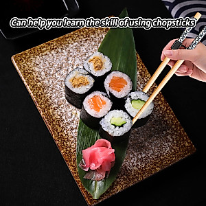 7 Pairs Reusable Training Chopsticks Helpers for Kids Adult Trainer Beginner Learner, Japanese Bamboo Chopsticks and Non-Slip Connector Set, Dishwasher Safe, L8.86Inch (3.Glaze print)