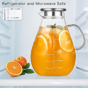 Glass Pitcher with Lid, 88 oz/2500ml Glass Water Pitcher with Precise Scale Line, Hot/Cold Water Jug, Iced Tea, Juice, Milk, Coffee, Lemonade Beverage Carafe with Lid