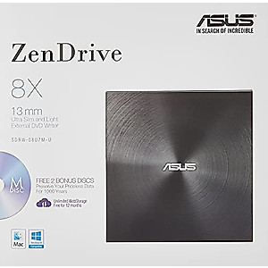 ASUS ZenDrive Ultra Slim USB 2.0 External 8X DVD Optical Drive +/-RW with M-Disc Support for Windows and Mac and Nero BackItUp for Android Devices (SDRW-08U7M-U/BLK/G/AS),Black