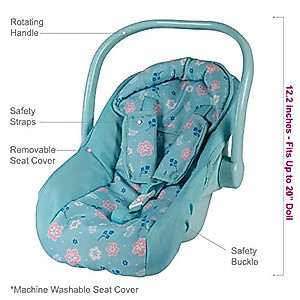 Adora Baby Doll Car Seat with with Removable Seat Cover - Machine Washable, Fits Most Dolls & Plush Animals Up To 20”, Birthday Gift For Children Ages 2+ - Blue Flower Power