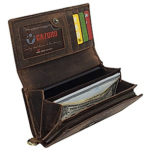 RFID Blocking Vintage Leather Large Capacity Clutch Purse Smartphone Hand Wristlet Wallet Credit Card Holder Wallets for Women (Brown)