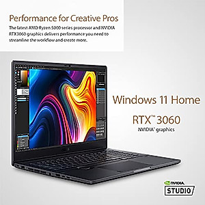 ASUS ProArt StudioBook 16 Laptop, 16” 2560x1600 120Hz Display, AMD Ryzen 7, 32GB DDR4, 1TB PCIe SSD, Nvidia Geforce RTX 3060, Windows 11 Home, H5600QM-AH78, Star Black