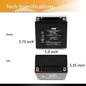 YTX14-BS Battery 12V 12AH 200 Cca - High Performance AGM SLA Power Sport Battery by Casil