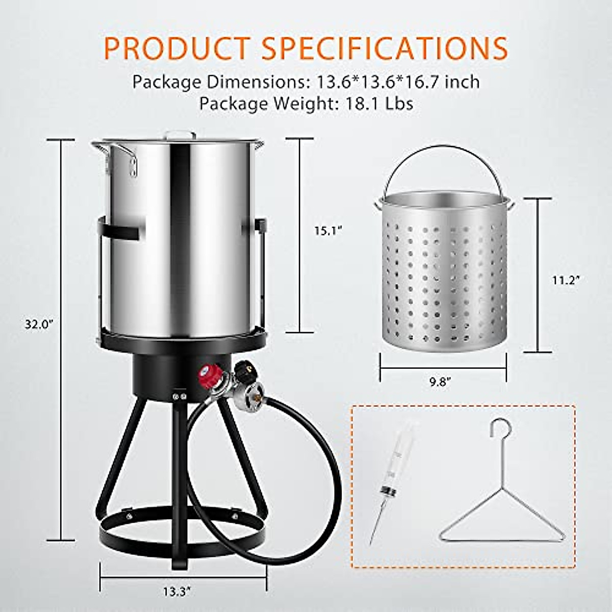 VIVOHOME 30 Qt. Aluminum Turkey Deep Fryer Pot with Injector Thermometer Kit and 54, 000 BTU Outdoor Propane Stove Burner Stand for 20 Lbs Turkey