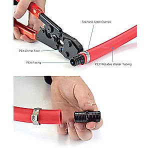 Starter Kit for 1/2-In Pex with Crimper & Cutter Tools - Set includes Brass Elbow & Coupling Fittings, Cinch Clamps, Half Clamps, and 2 Rolls of 1/2-In X 100ft PEX Tubing