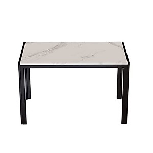 Lamerge Faux Marble Dining Table Set for 4,5 Piece Dining Room Table Set,Rectangular Table and 4 PU Leather Chairs for Living Room,Dining Room,Breakfast Nook,White&Beige, (LMDS-Wbe)