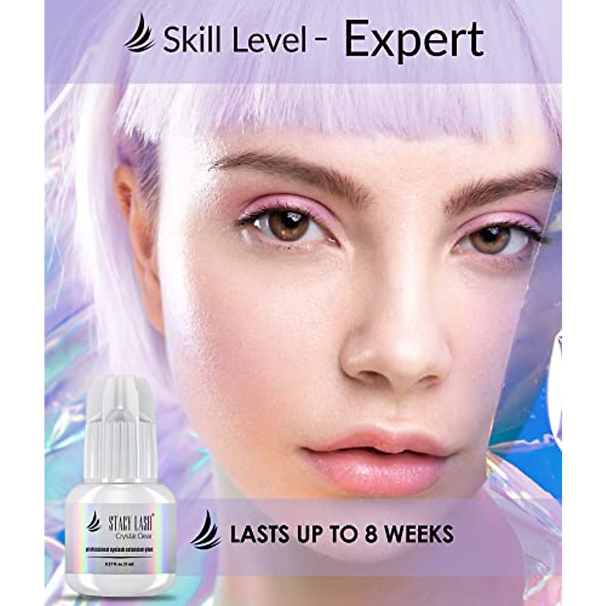 Crystal Clear Eyelash Extension Glue Stacy Lash (0.17fl.oz/5ml)/1 Sec Drying Time/Retention – 8 Weeks/Transparent Adhesive/Professional Supplies