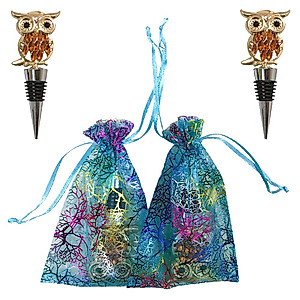 Adonisaon Owl Wine Stoppers Cute Wine Stopper Decorations Metal Zinc Alloy Wine Bottle Stopper Reusable Wine and Beverage Stoppers (2 Beautiful Packs with Golden Wine Stoppers)