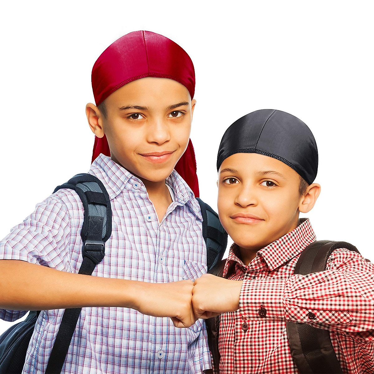 4 Pieces Baby Silky Durags with Long Tail and Wide Straps Kids Satin Durag Caps Child Headwraps for 360 Waves (Black, Wine Red, Green, Navy Blue)