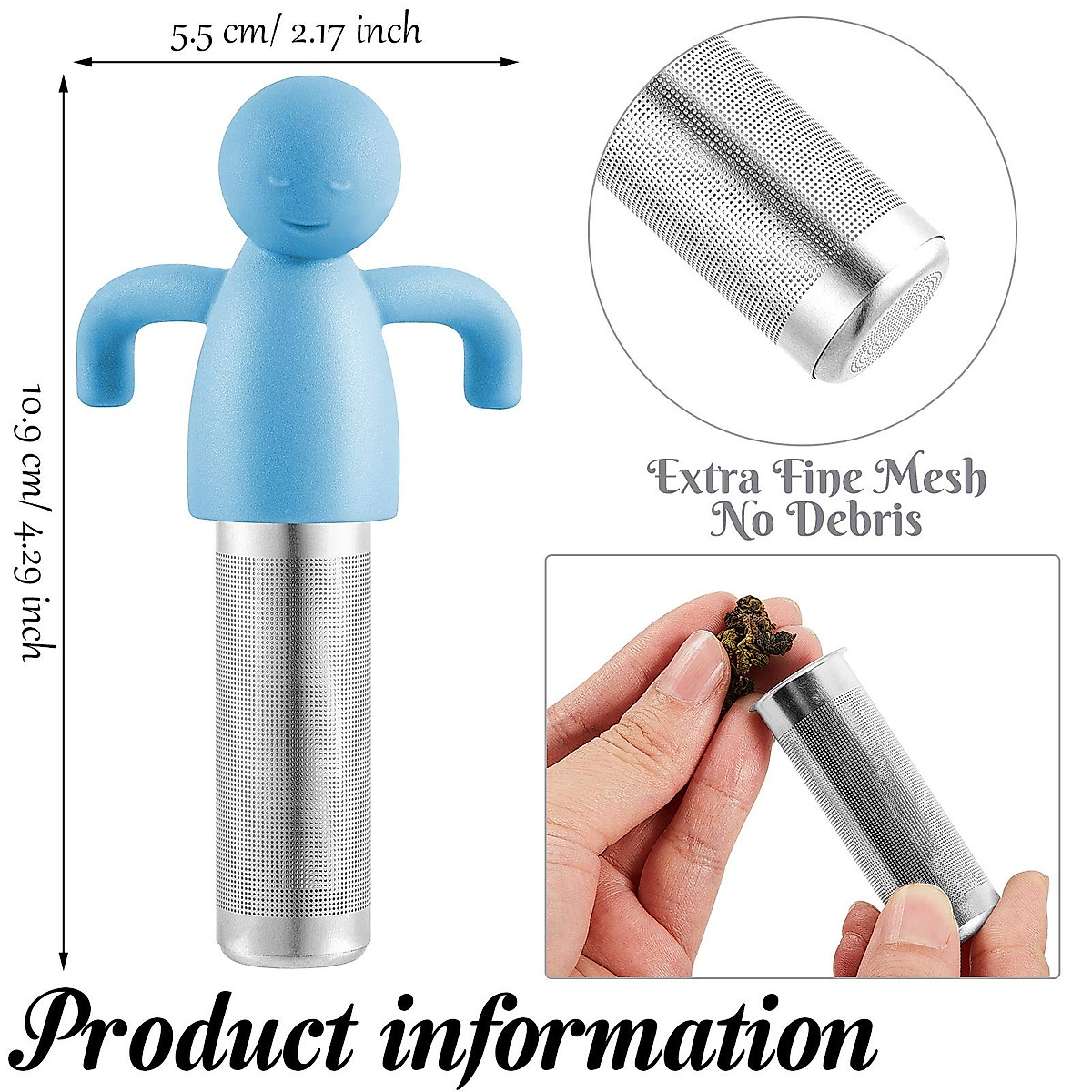 2 Pieces Tea Infuser for Loose Tea Cute Fine Mesh Tea Strainer Stainless Steel Tea Filter Ball Tea Diffuser Steeper for Teacups Teapots (Blue, Gray)