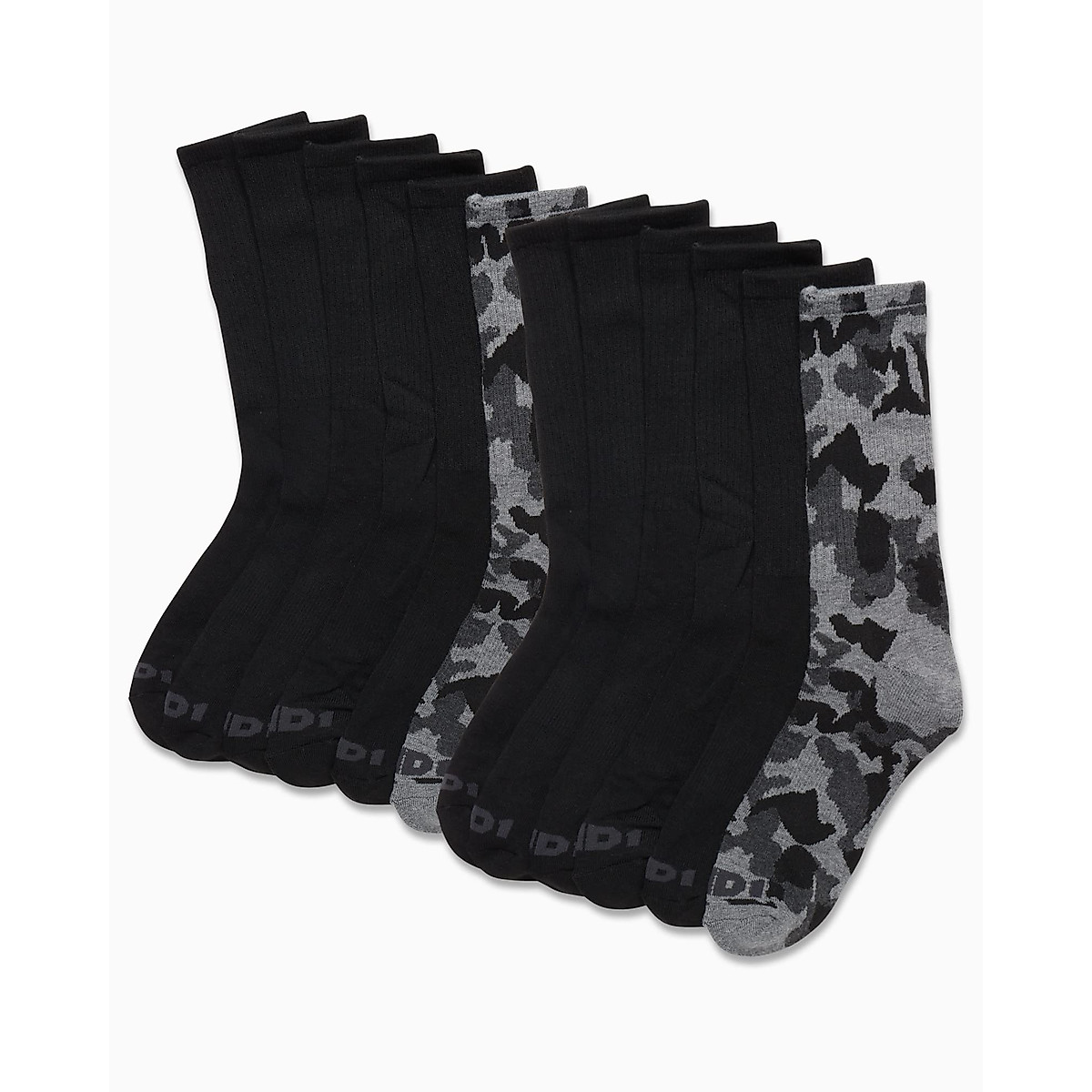 AND1 Men's Athletic Arch Compression Cushion Comfort Crew Socks (12 Pack), Size 6-12.5, Black Camo