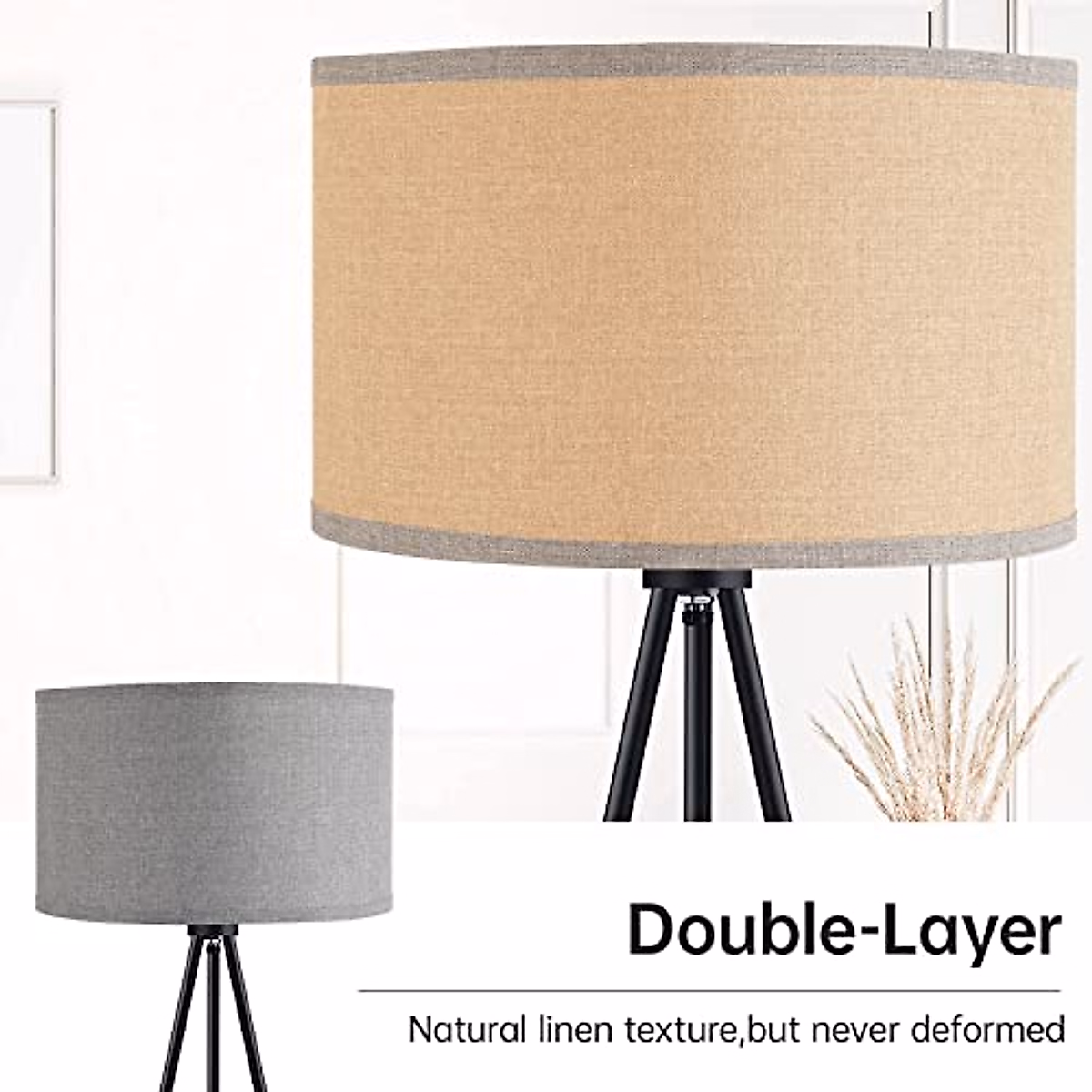 BoostArea Floor Lamp for Living Room, Tripod Floor Lamp, 15W LED Bulb, 3 Levels Dimmable Brightness, Gray Linen Lamp Shade, Mid Century Standing Lamp for Living Room, Bedroom, Study Room and Office