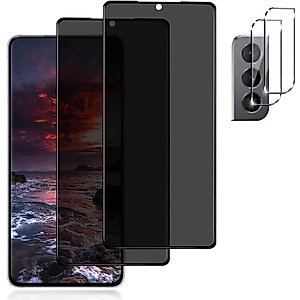 [2+2 Pack] Galaxy S21 Plus Privacy Screen Protector and Camera Lens Protector Tempered Glass Saver, Full Coverage, 9H Hardness HD Anti-spy, Fingerprint unlock, for Samsung Galaxy S21 Plus/S21+ 5G(6.7 Inch）