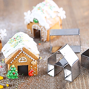 KALAIEN 3Pcs Stainless Steel Christmas Mini House Mold Gingerbread Cookie Cutter Set Cupcake Chocolate House (Small)