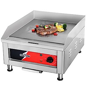 CROSSON 16"*16" Commercial Electric Countertop Griddle,Flat Top Griddles with Non-Stick 2/5" Thick Iron Cooking Plate for Restaurant and home use-120V/1750W,Spatula Included