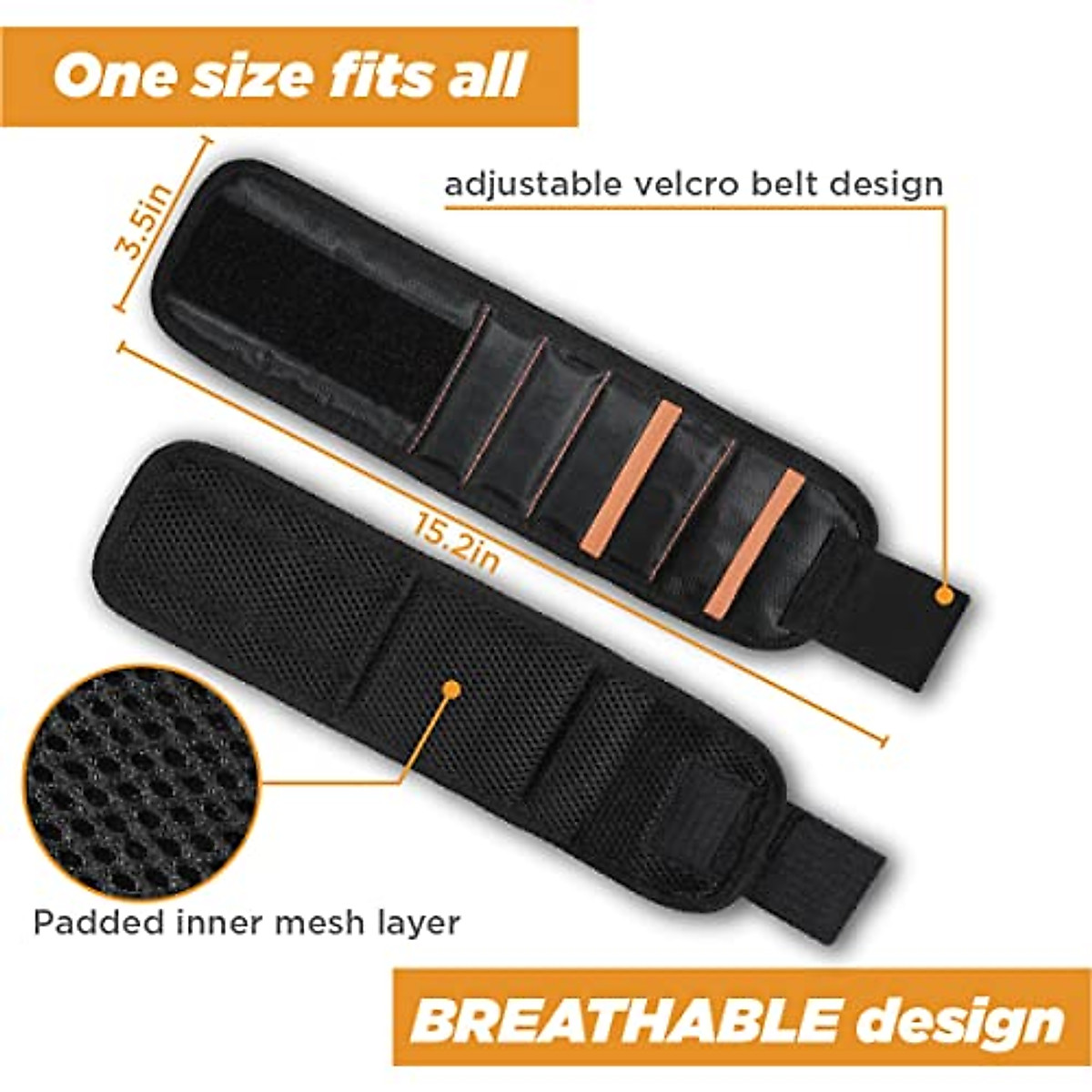 Magnetic Wristband with 15pcs Strong N38 Magnets, Tool Gift for Father, Boyfriends, Handyman, Electrician