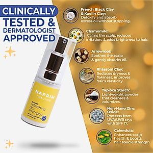 Naprim Naturals Nourishing Dry Shampoo Hair Powder for Blonde - Talc-Free Oil Absorption for Lightweight Volume - No Residue UV Protection Non-Aerosol - Travel-Friendly Hair Care (30g)