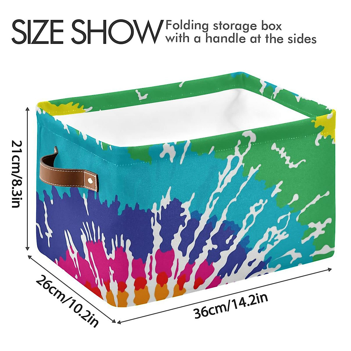 Kigai Tie Dye Storage Baskets Rectangle Foldable Canvas Fabric Organizer Storage Boxes with Handles for Home Office Decorative Closet Shelves Clothes Storage